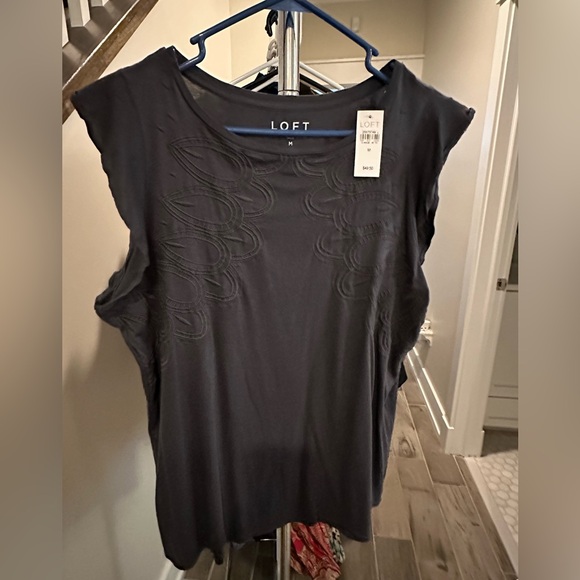 LOFT | Tops | Nwt Loft Tshirt With Flutter Sleeves And Embroidered ...